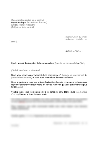 Accusé de réception d'une commande - document et modèle à télécharger